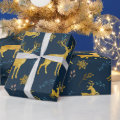 Christmas Holiday - Gold Deer on Navy Background Wrapping Paper | Zazzle