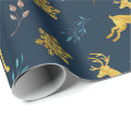Christmas Holiday - Gold Deer on Navy Background Wrapping Paper | Zazzle