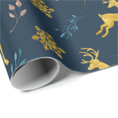 Christmas Holiday - Gold Deer on Navy Background Wrapping Paper | Zazzle