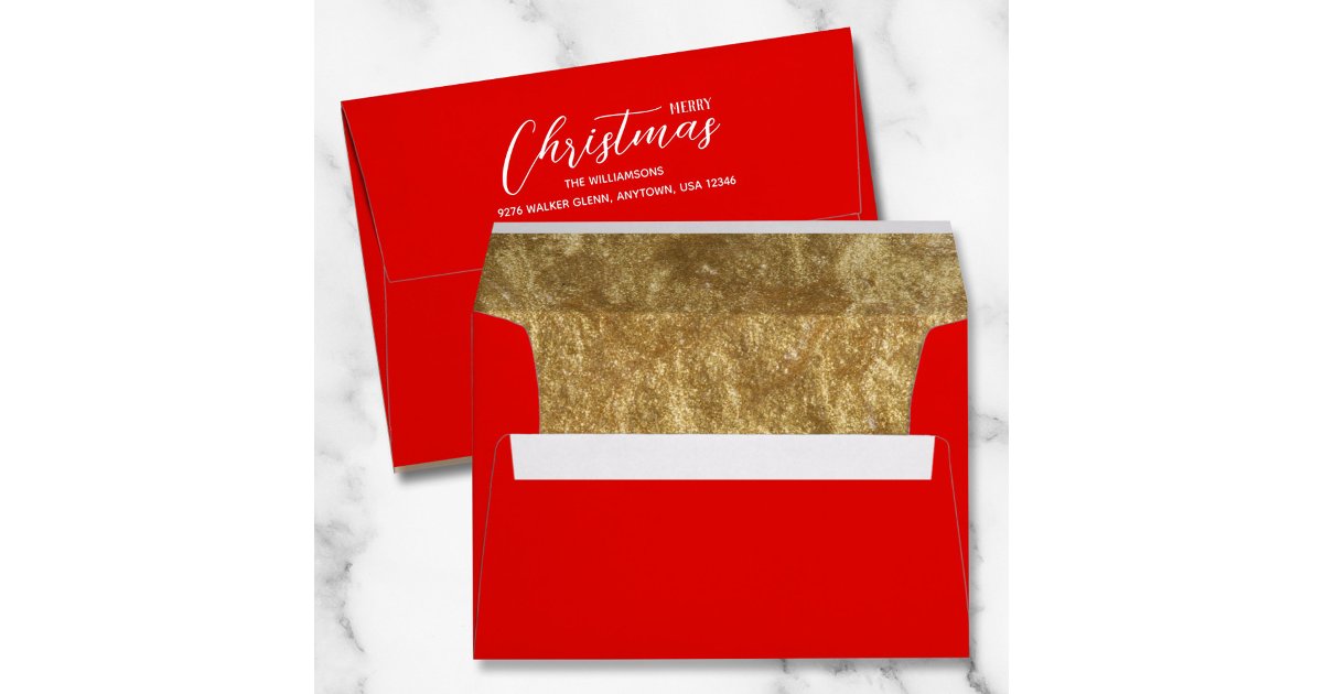 Christmas Holiday Gold Faux Foil Lined Red Envelope | Zazzle