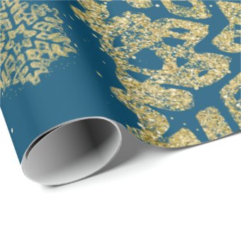 Christmas Holiday Gold Glitter Snowflake Navy Blue Wrapping Paper | Zazzle