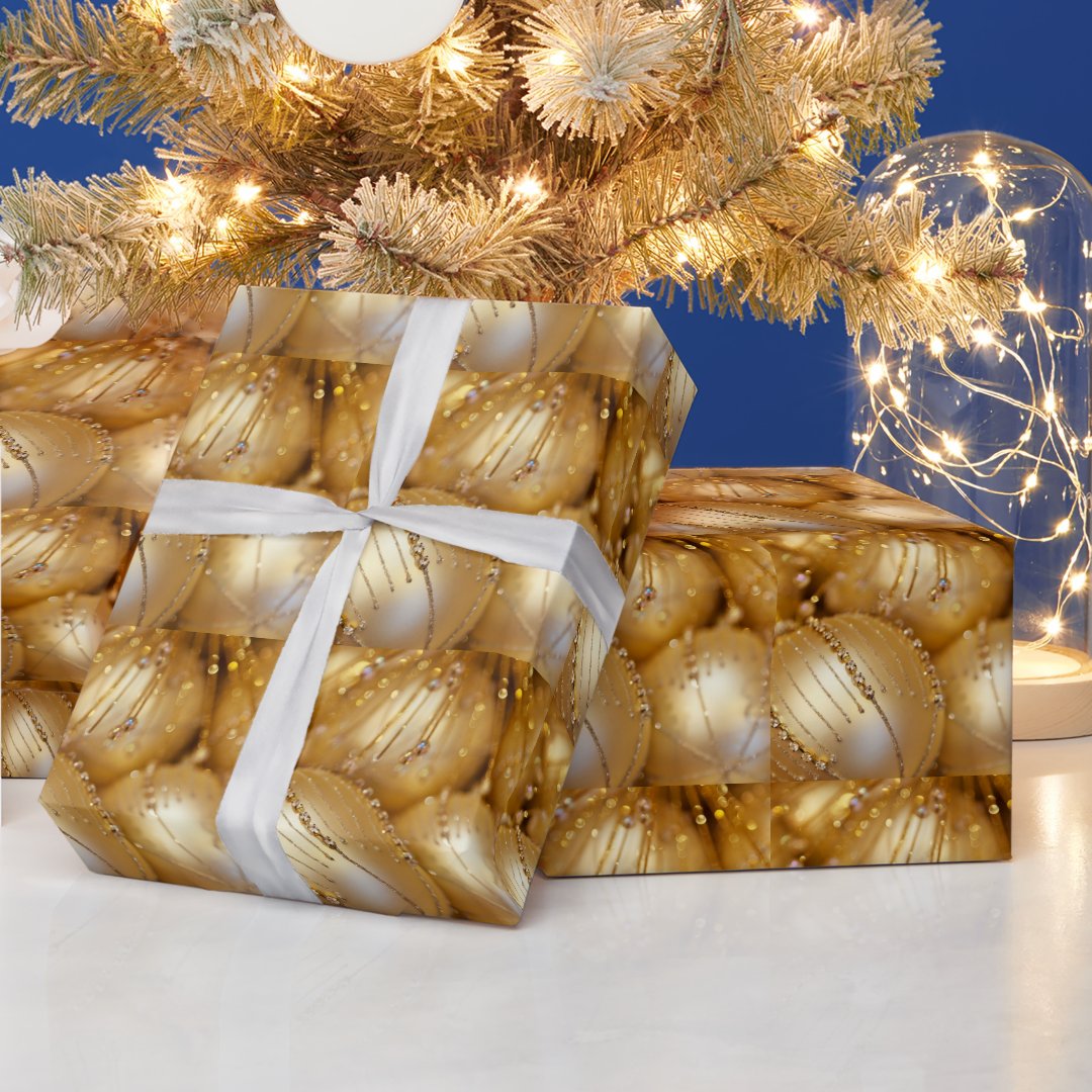 Christmas,Holiday, Gold & Sparkling Glitter Wrapping Paper | Zazzle