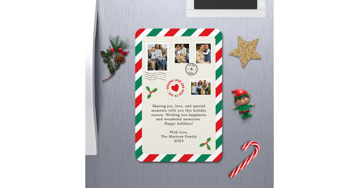 Christmas Holiday Letter Family Photo Collage Magnet | Zazzle