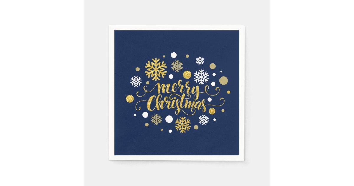 Christmas Holiday - Merry Christmas Shimmer Blue Napkins | Zazzle