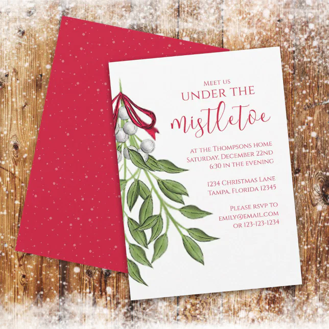 Christmas Holiday Mistletoe Greenery Berries Party Invitation | Zazzle