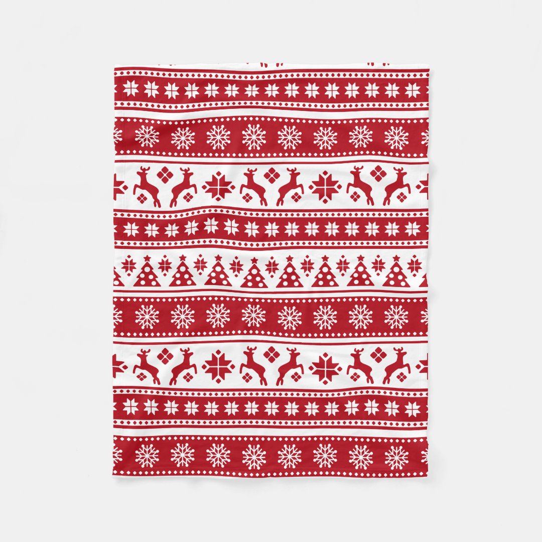 Christmas Holiday Nordic Pattern Cozy Fleece Blanket | Zazzle