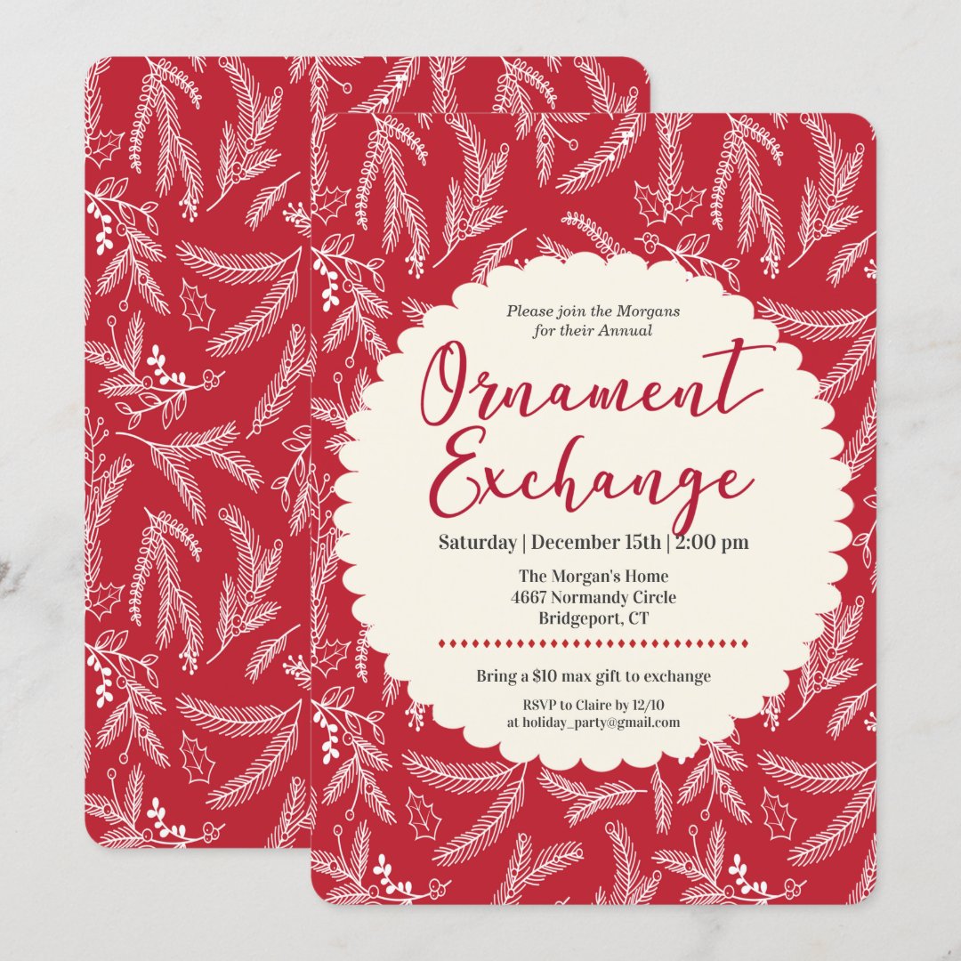 Christmas Holiday Ornament Exchange Invitation | Zazzle