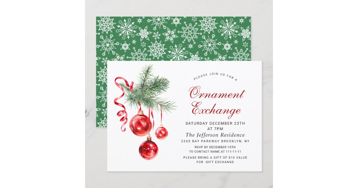 Christmas Holiday Ornament Exchange Party Invitation | Zazzle