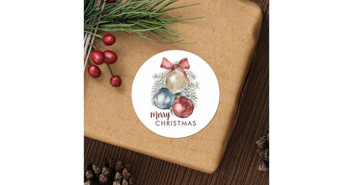 Christmas Holiday Ornaments Watercolor Classic Round Sticker | Zazzle