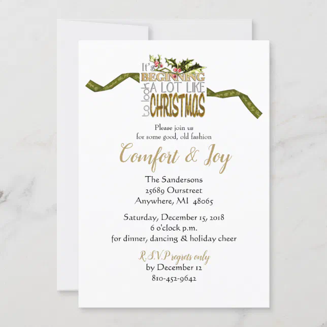 Christmas Holiday Party Comfort and Joy Invitation | Zazzle