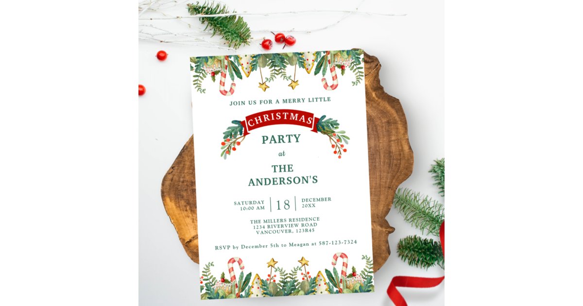 Christmas / Holiday Party, Festive Greenery Invitation | Zazzle