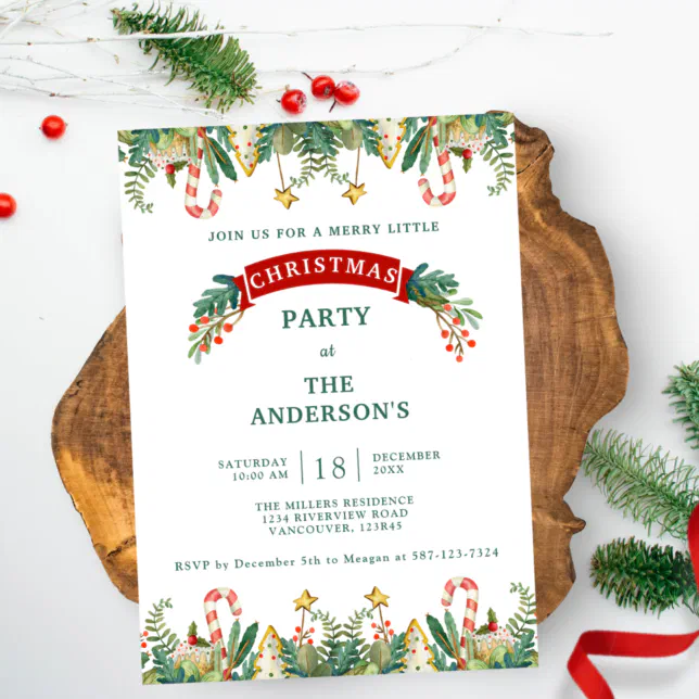 Christmas / Holiday Party, Festive Greenery Invitation | Zazzle