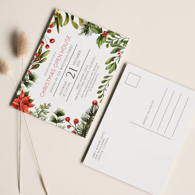Christmas Holiday Party Greenery Invitation Postcard | Zazzle