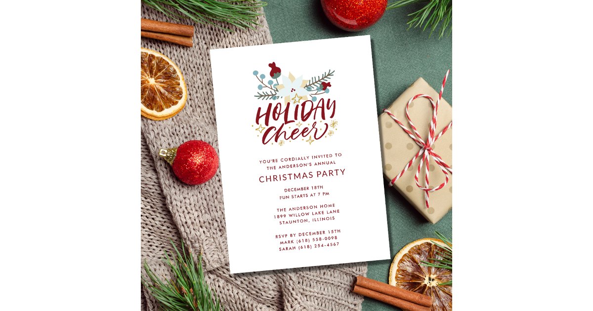 Christmas Holiday Party Holiday Cheer Invitation | Zazzle