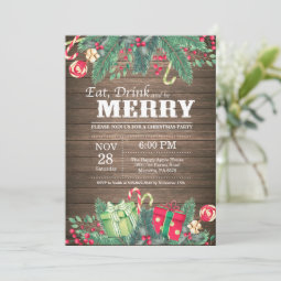 Christmas Holiday Party Invitation Rustic Wood | Zazzle