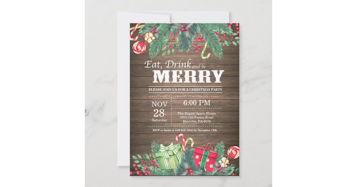 Christmas Holiday Party Invitation Rustic Wood | Zazzle