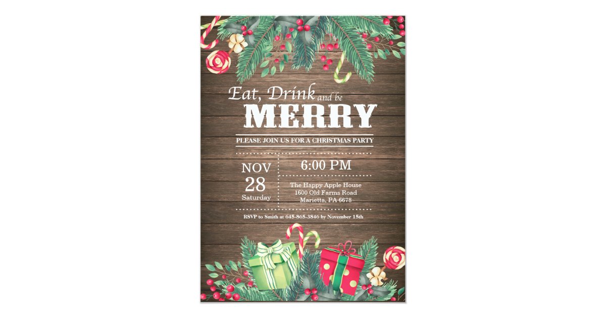 Christmas Holiday Party Invitation Rustic Wood | Zazzle.com