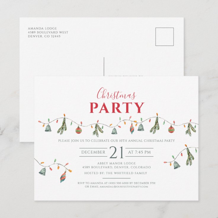 Christmas Holiday Party Modern Minimalist Invitation Postcard | Zazzle