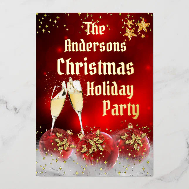 Christmas Holiday Party Red Gold Champagne | Zazzle