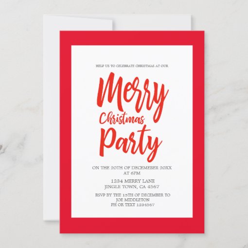 Christmas Holiday Party Red with White Typography Invitation | Zazzle