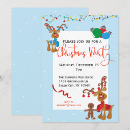 Christmas Holiday Party Reindeer Rudolph Invitation | Zazzle