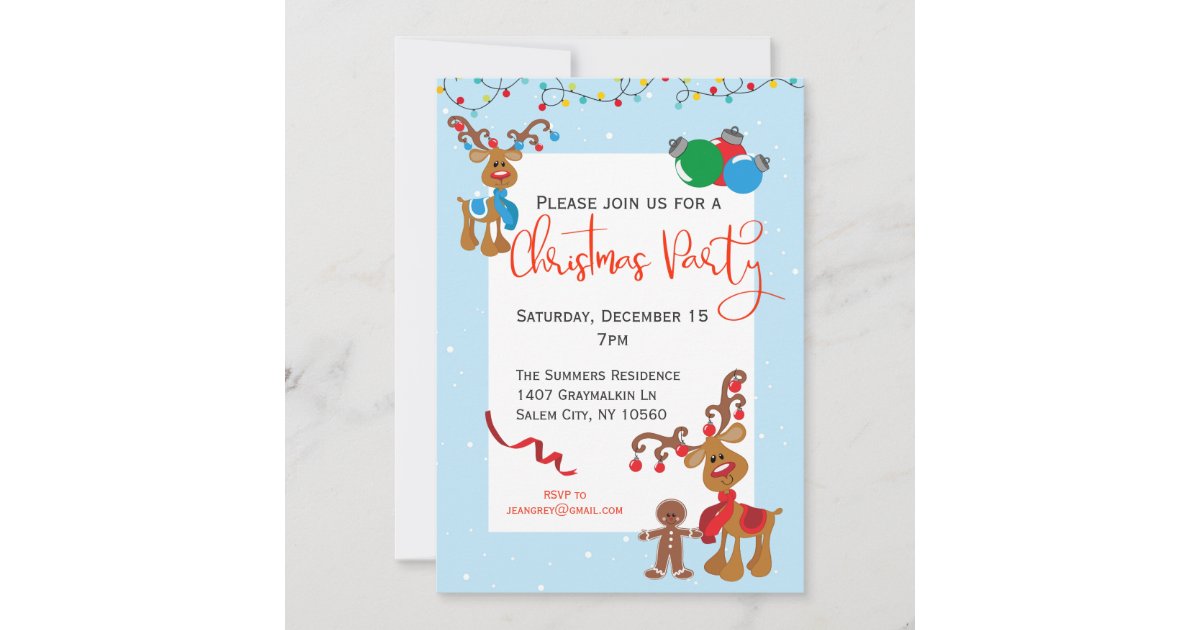 Christmas Holiday Party Reindeer Rudolph Invitation | Zazzle