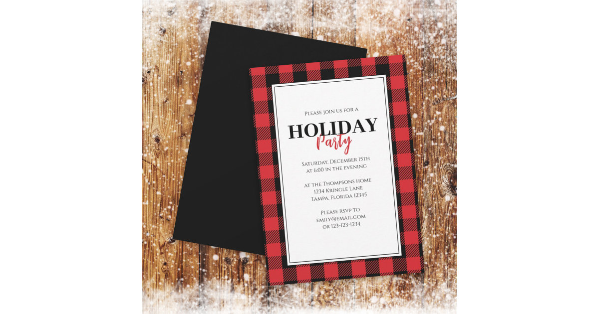 Christmas Holiday Party Rustic Buffalo Plaid Invitation | Zazzle