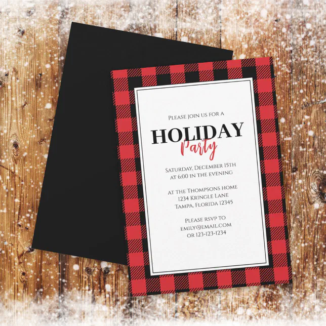 Christmas Holiday Party Rustic Buffalo Plaid Invitation | Zazzle