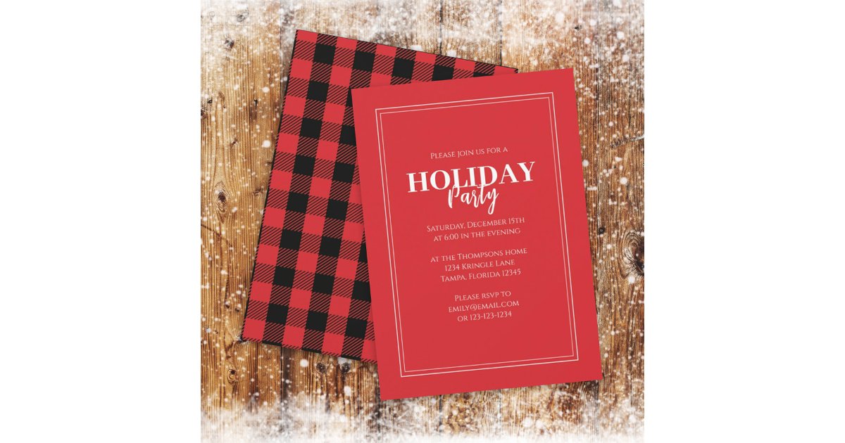Christmas Holiday Party Rustic Buffalo Plaid Invitation | Zazzle