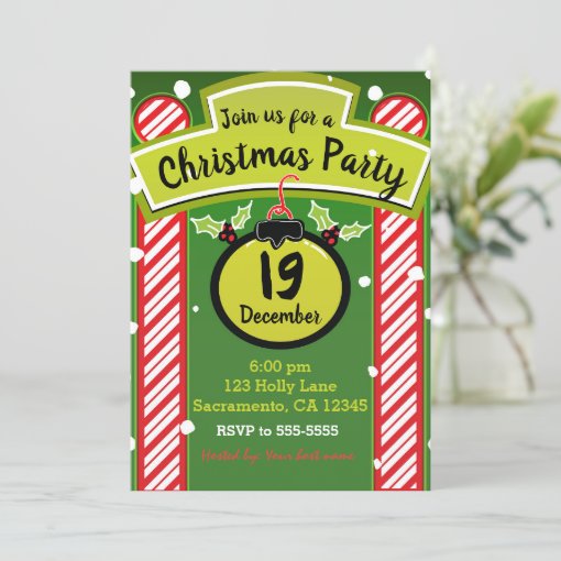 Christmas holiday Party Whimsical Red Peppermint Invitation | Zazzle