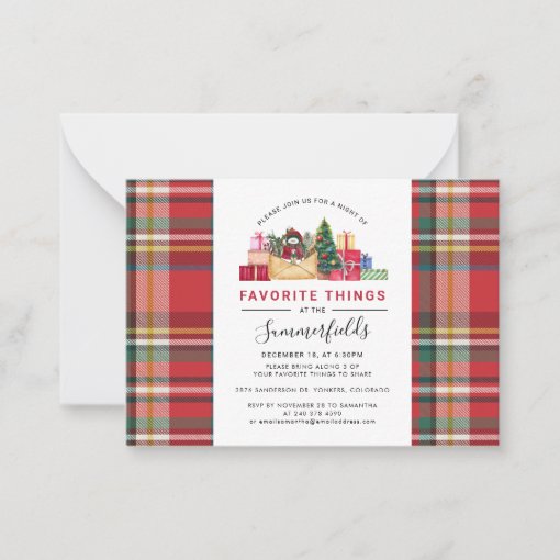 Christmas Holiday Plaid Rustic Favorite Things Note Card | Zazzle