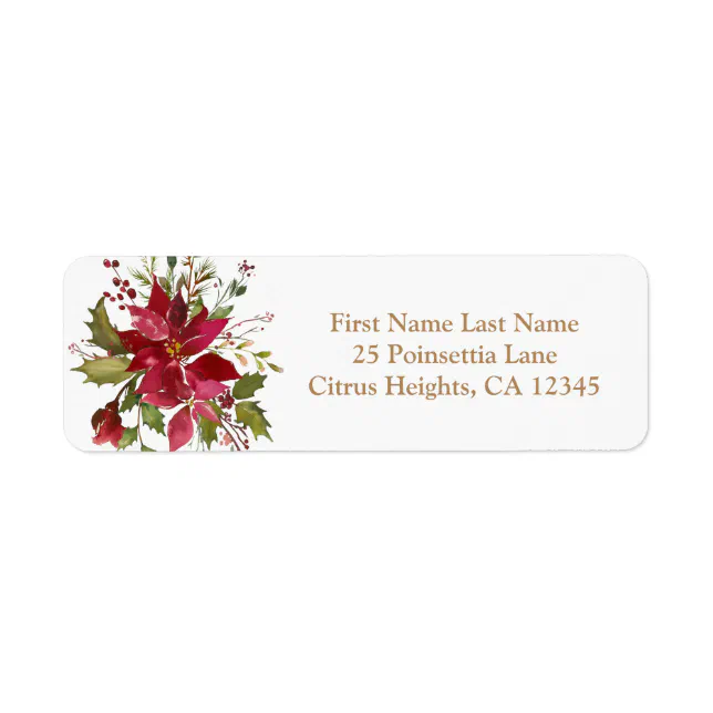 Christmas Holiday Poinsettia Flower Floral Winter Label | Zazzle
