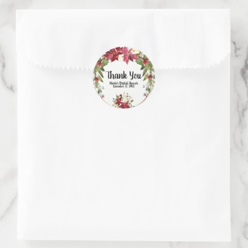 Christmas Holiday Poinsettia Flower Winter Floral Classic Round Sticker ...