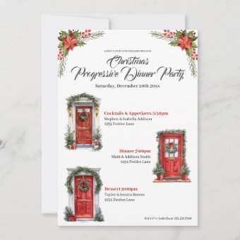 Christmas Holiday Progressive Dinner Red Doors Invitation | Zazzle