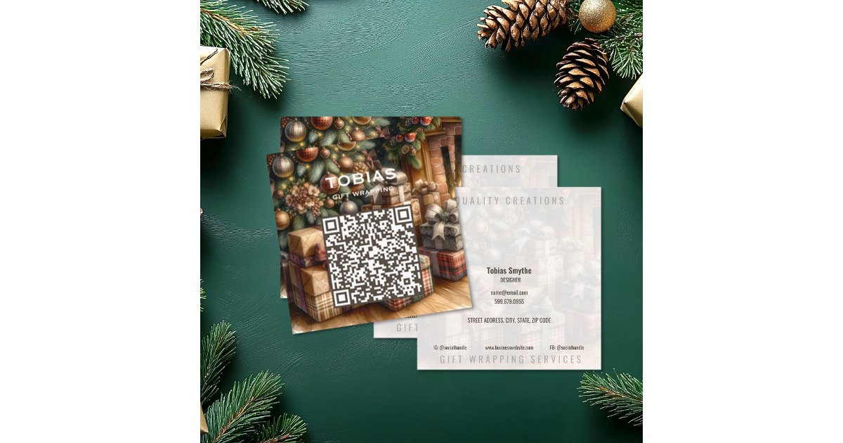 Christmas Holiday QR Code Square Business Card | Zazzle