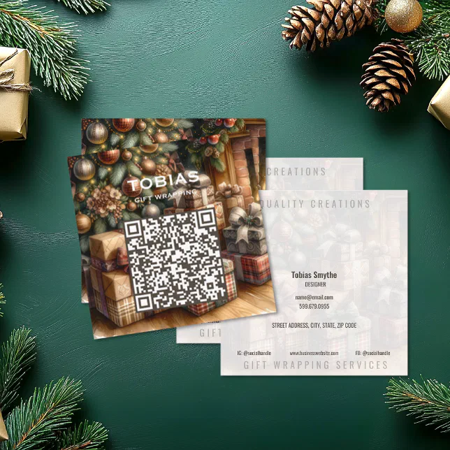 Christmas Holiday QR Code Square Business Card | Zazzle