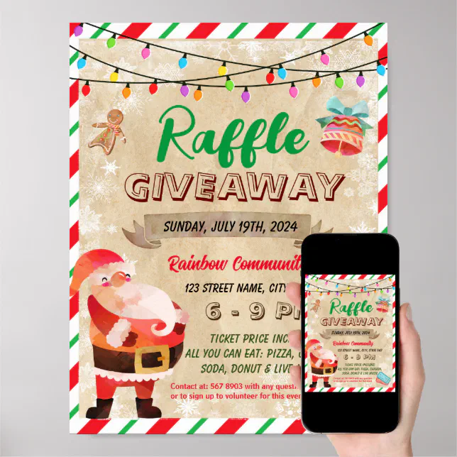 Christmas holiday raffle fundraiser template poster | Zazzle