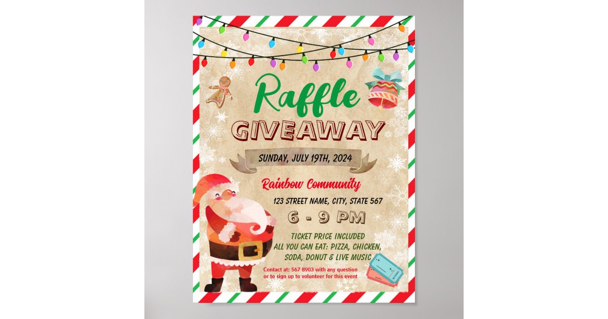 Christmas holiday raffle fundraiser template poster | Zazzle