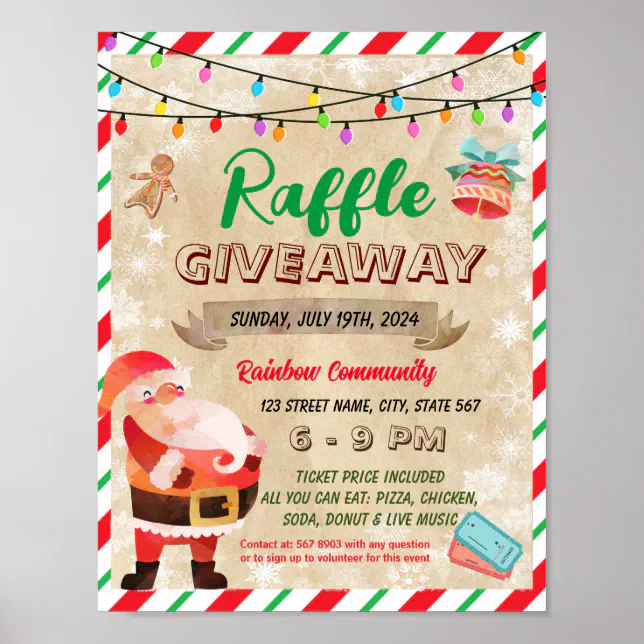 Christmas holiday raffle fundraiser template poster | Zazzle