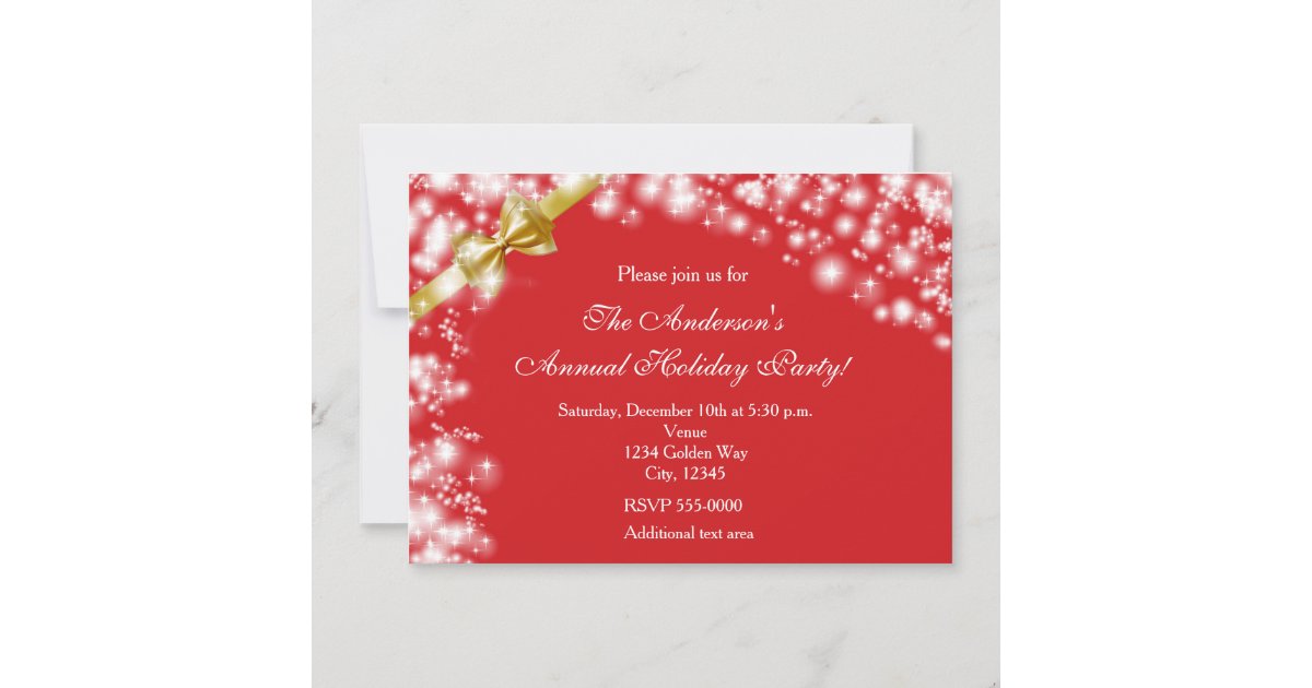 Christmas Holiday Red & Bow Sparkles Invitation | Zazzle