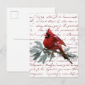 Christmas Holiday Red Cardinal Bird French Script Postcard | Zazzle