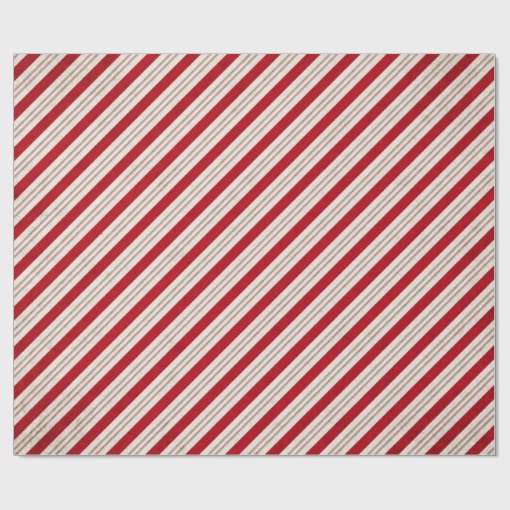 Christmas Holiday Red/Cream Stripe Pattern Wrapping Paper | Zazzle