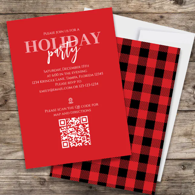 Christmas Holiday Rustic Buffalo Plaid QR Code Map Invitation | Zazzle