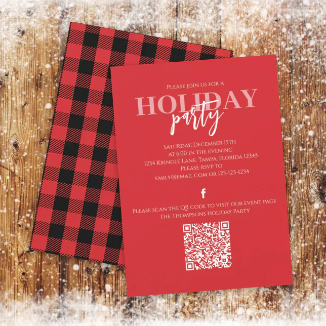 Christmas Holiday Rustic Buffalo Red Plaid QR Code Invitation | Zazzle