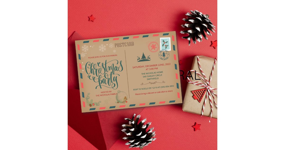 Christmas Holiday Rustic Postcard Invitation | Zazzle