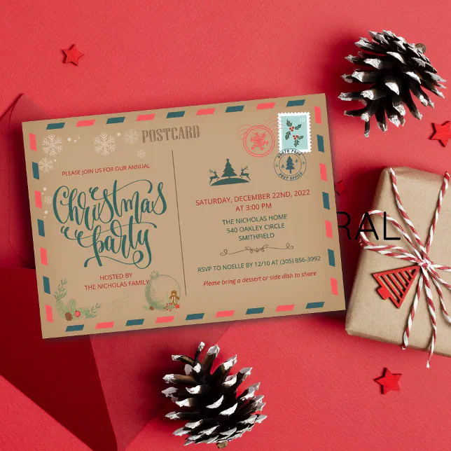 Christmas Holiday Rustic Postcard Invitation | Zazzle