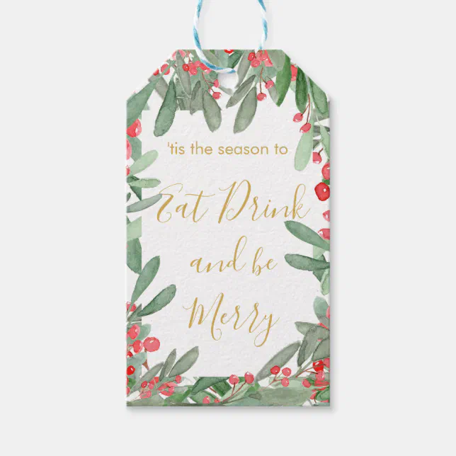 Christmas Holiday Season Holly Wreath Bright Gift Tags | Zazzle