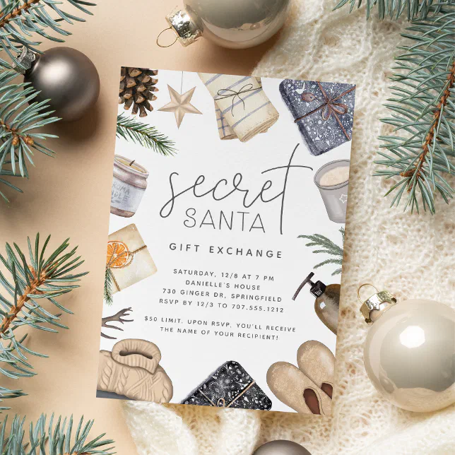 Christmas Holiday Secret Santa Gift Exchange Party Invitation | Zazzle