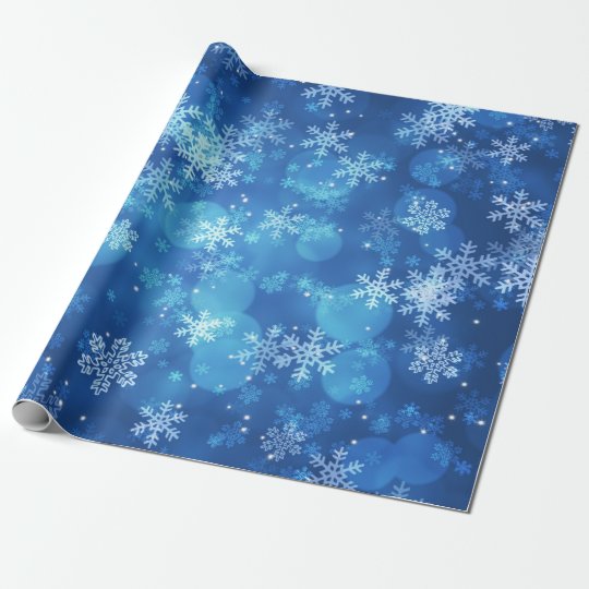 Christmas Holiday Sparkles & Snowflakes Blue Wrapping Paper | Zazzle.com