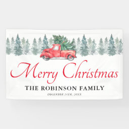 Christmas Holiday Vintage Red Truck Banner | Zazzle